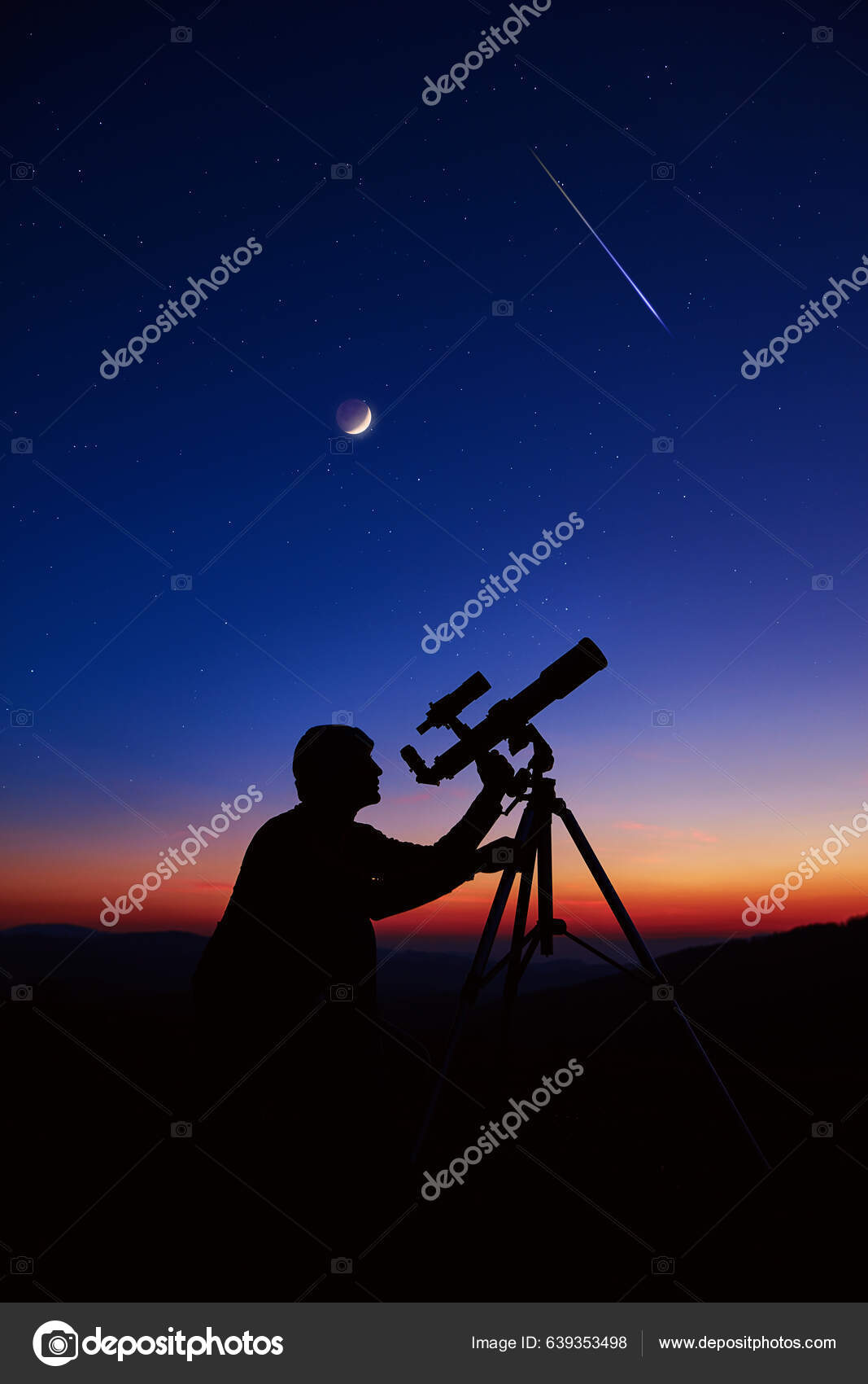 Person Looking Through Telescope At Night