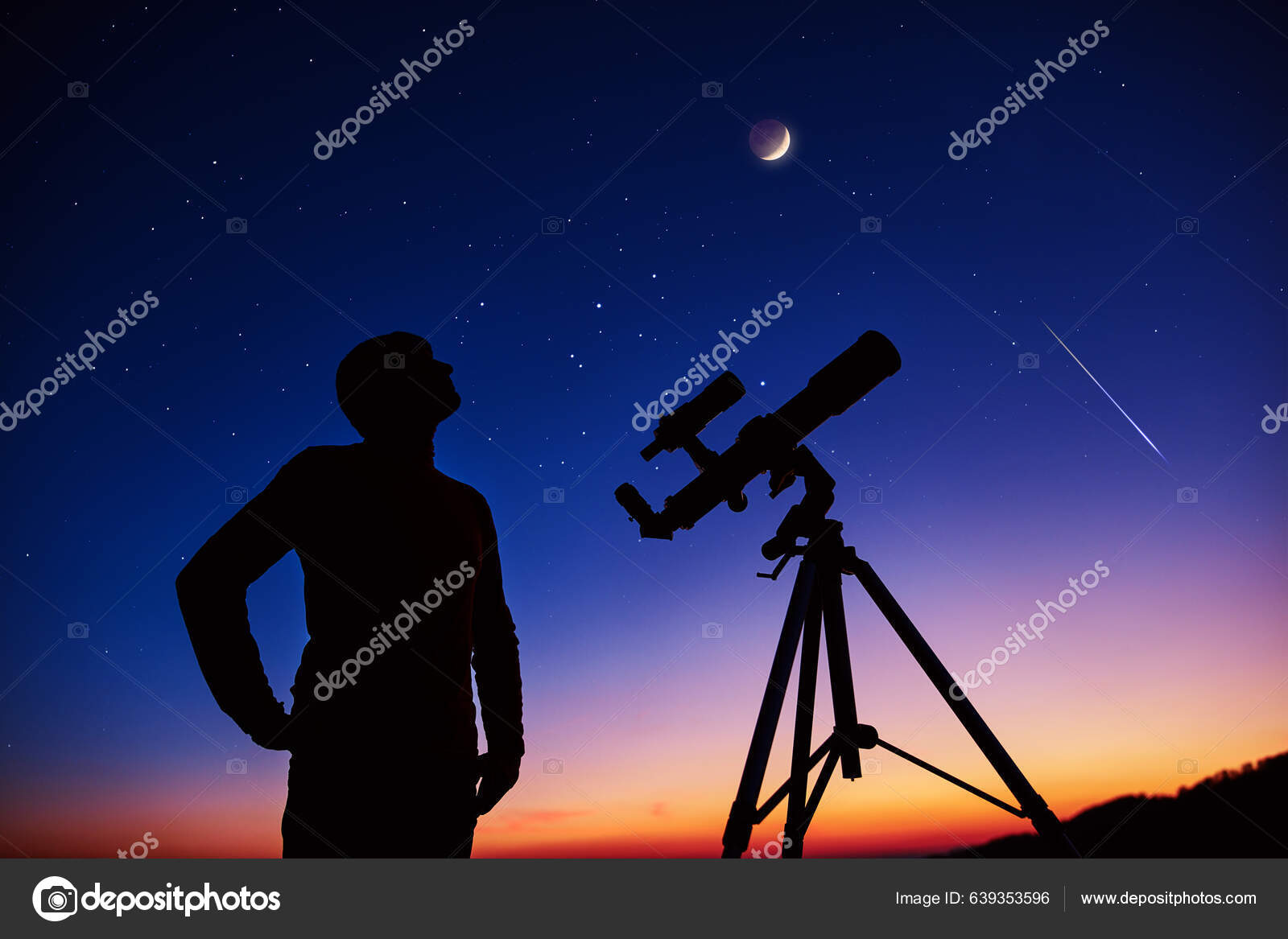 Person Looking Through Telescope At Night