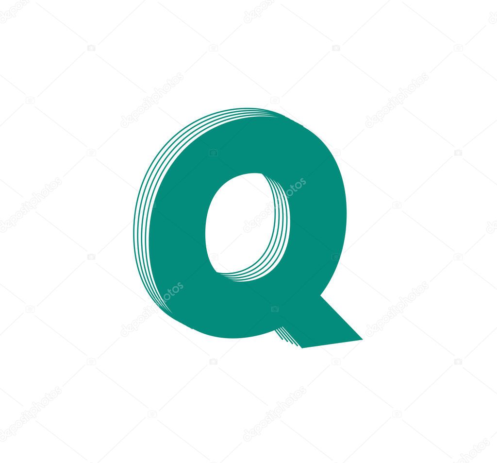 3D Linear modern logo of letter Q. Number in the form of a line strip ...