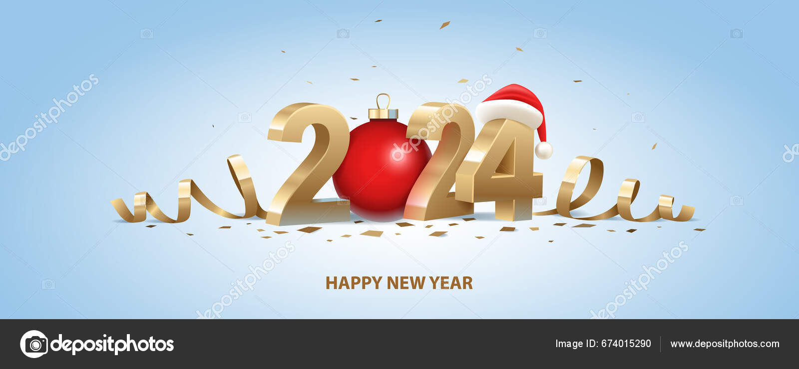 Šťastný Nový Rok2024 Zlatá Čísla Santovým Kloboukem Červeným Vánočním ...