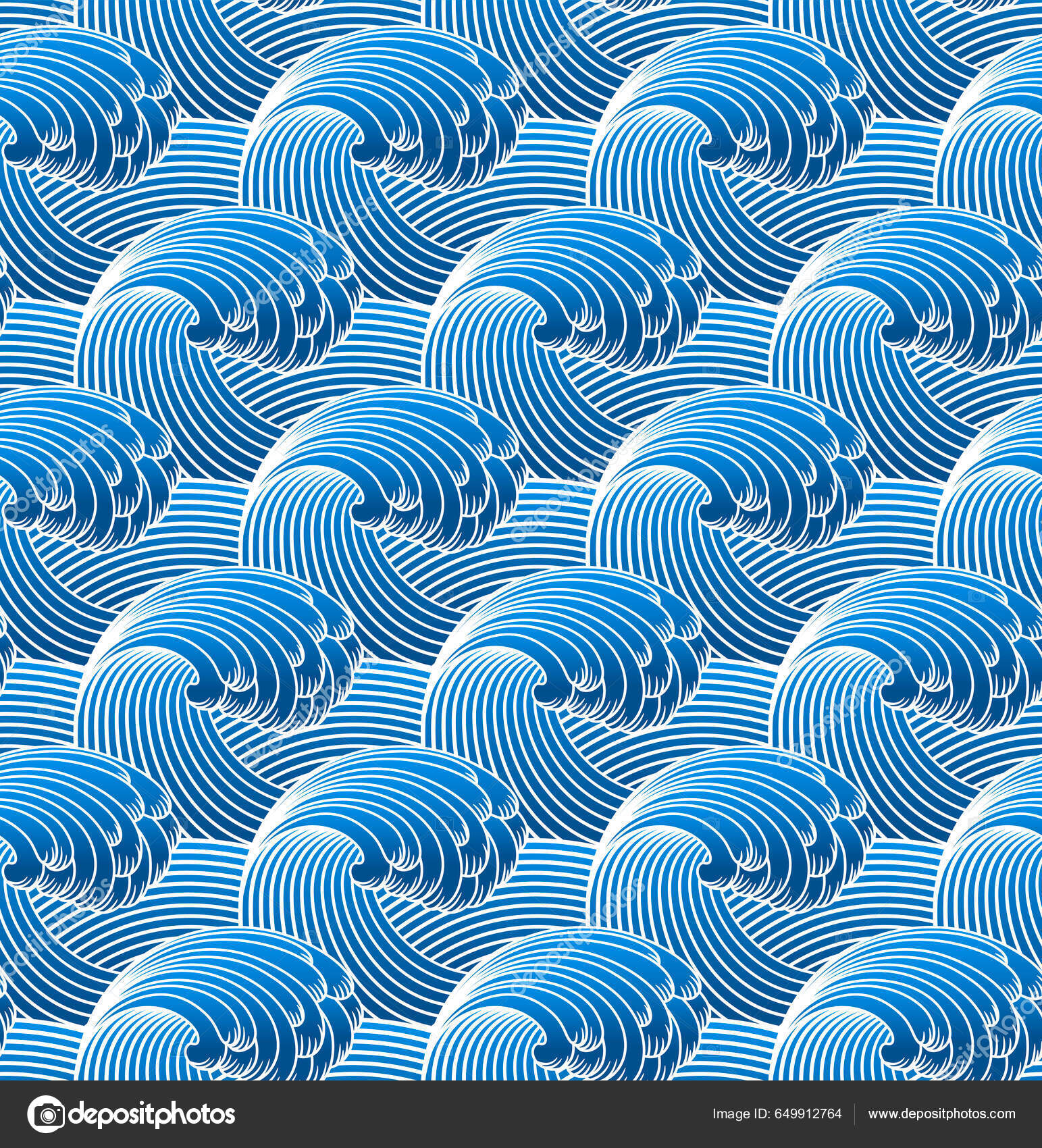 Japanese Swirl Ocean Wave Vector Seamless Pattern Stock Vector by ...