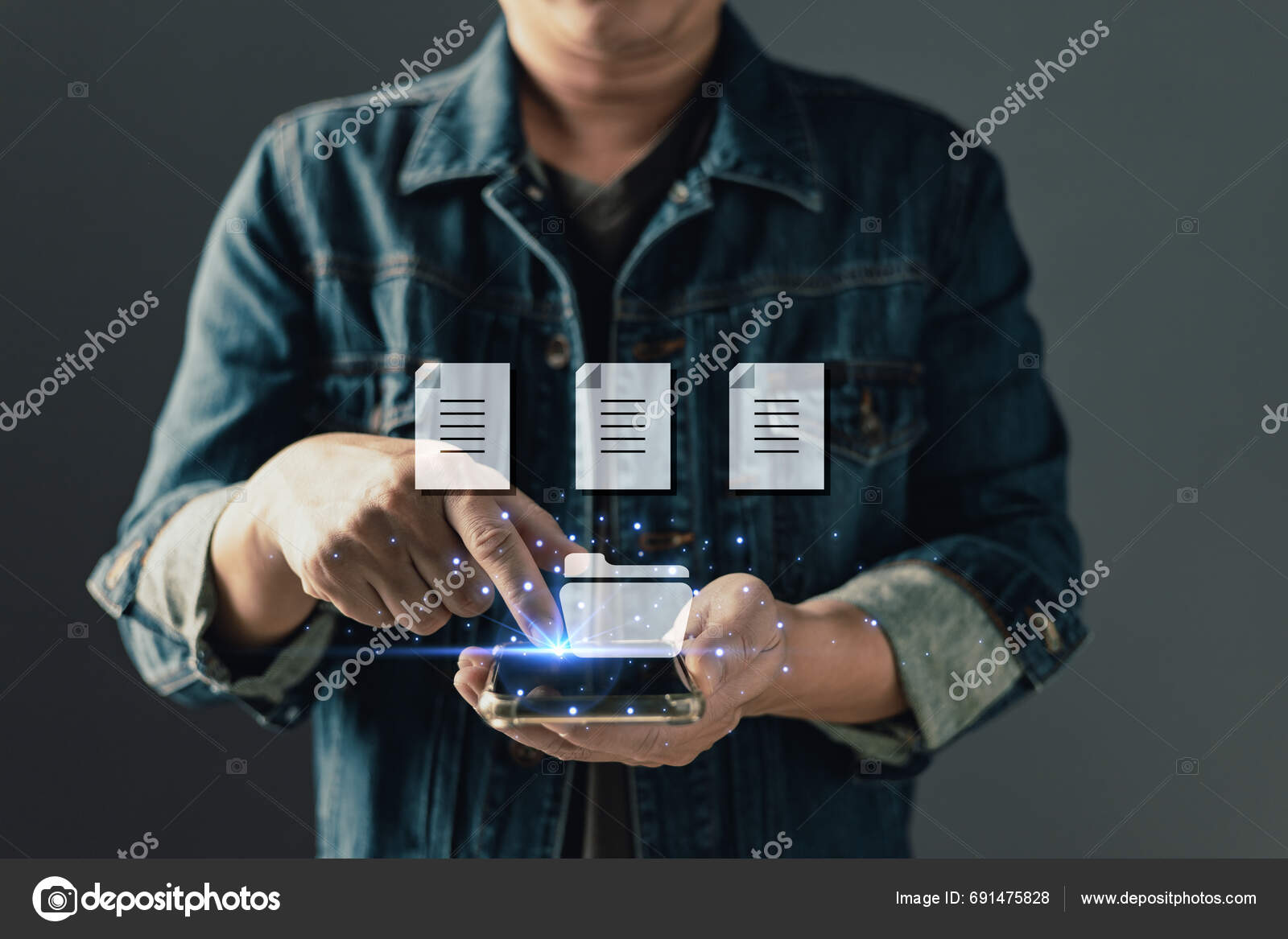 Man Touch Screen Manage Data Document Management System Dms Knowledge ...