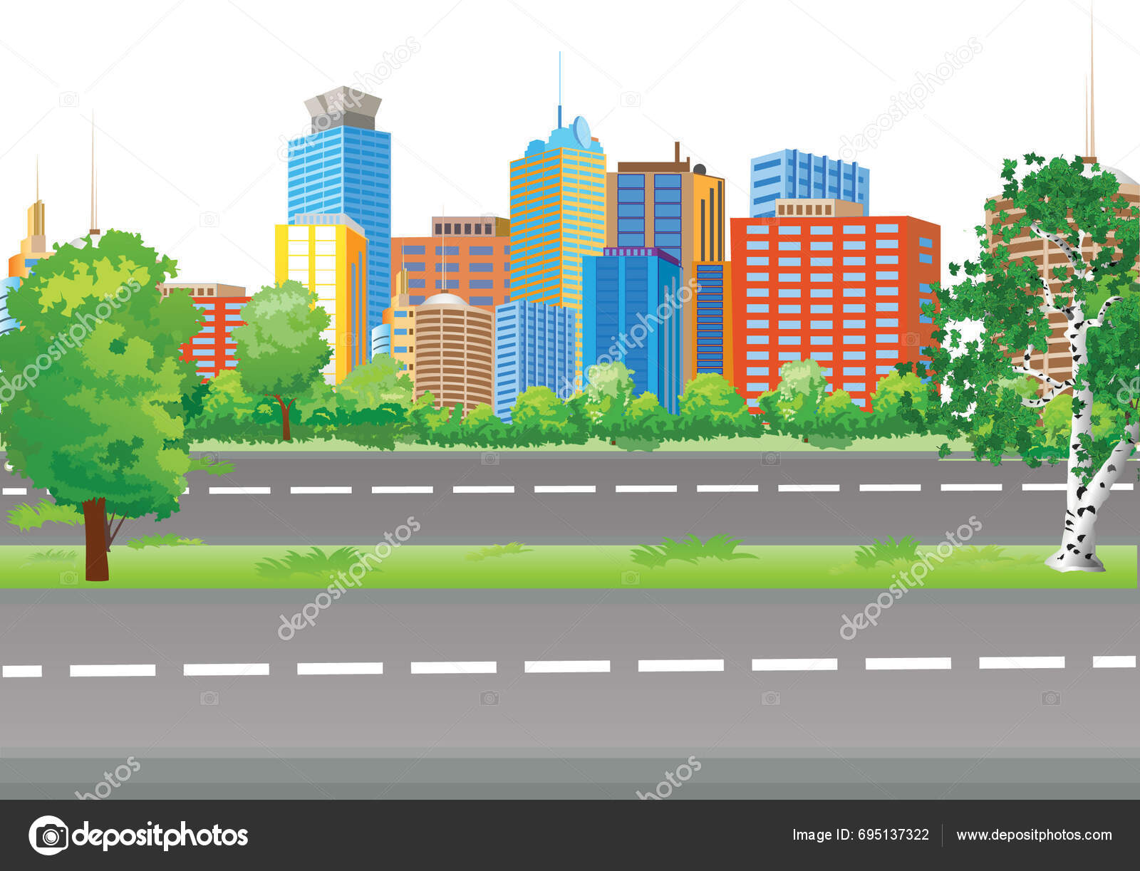 Ilustrasi Vektor Menggambarkan Pemandangan Jalan Utama Kota Modern ...