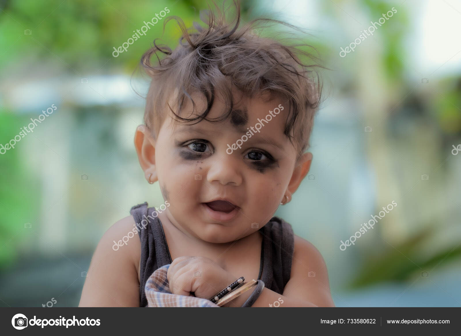 Young Indian Toddler Curly Brown Hair Smiles Camera Toddler Wearing ...