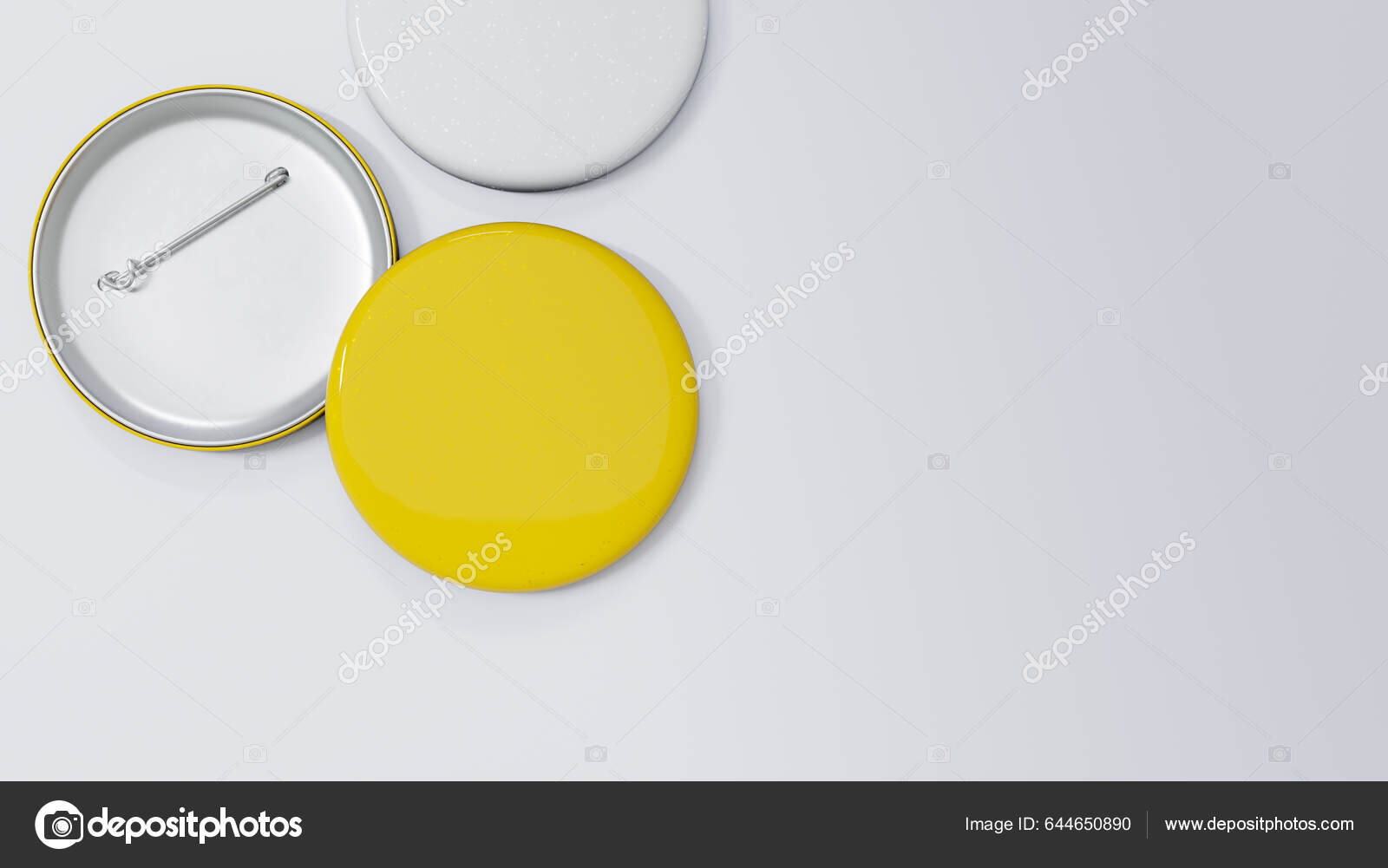 Yellow Circle Pin Badge Mockup Copy Space White Background Render Stock ...