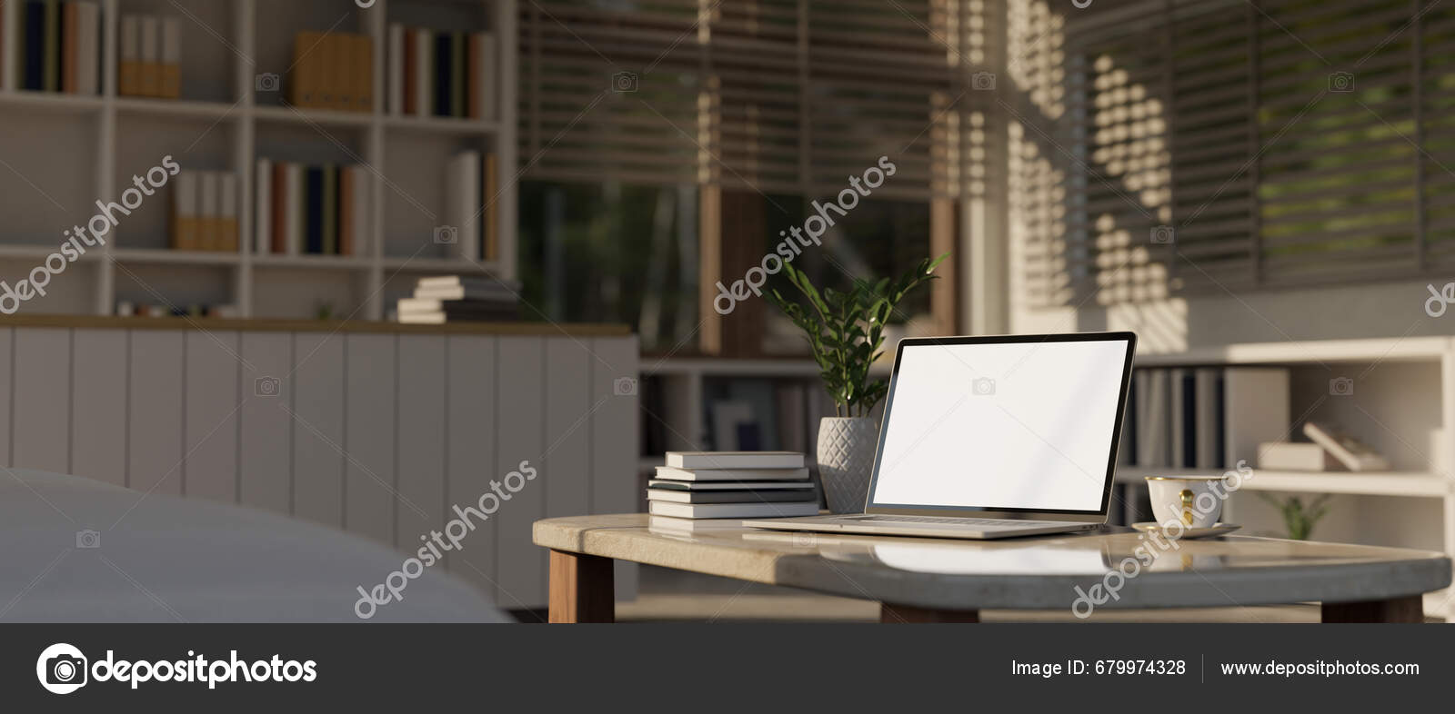 Una Maqueta Computadora Portátil Pantalla Blanca Una Mesa Café Una — Foto de stock ...