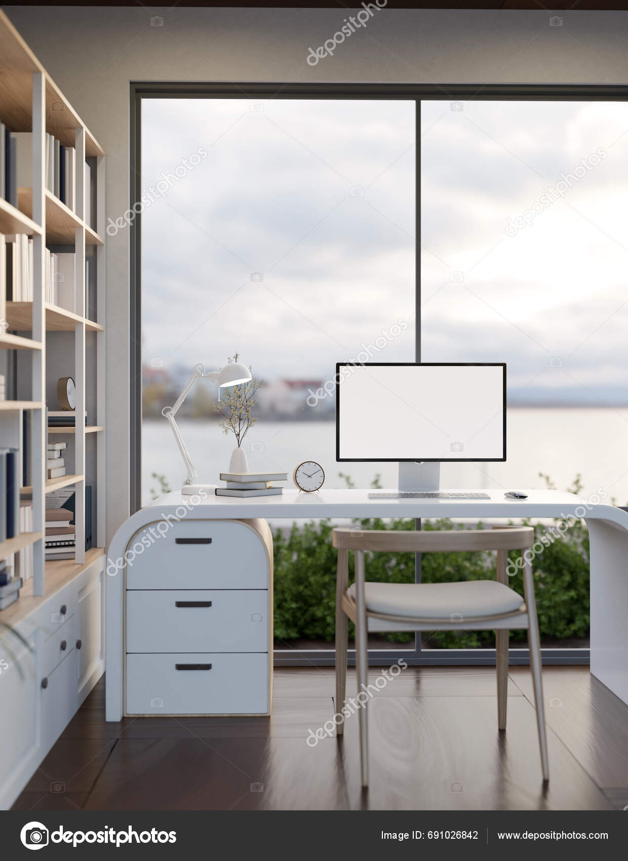 Interior Design Modern Home Office Private Office Room Computer Mockup ...