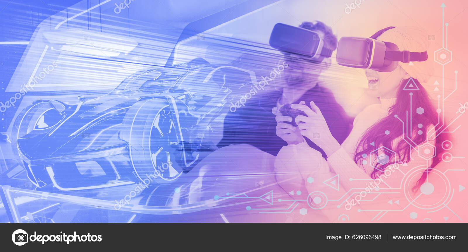 Virtual Reality Car Racing Simulation Gaming Background Two Players ...