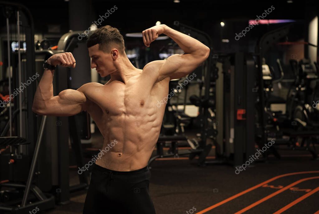 Hombre Fuerte Con El Torso En Forma Flexionando Los Músculos De Los