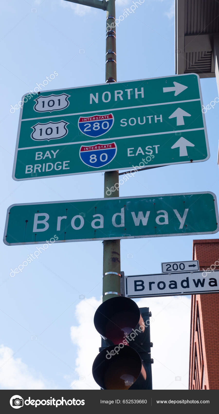 Traffic Light Broadway Bay Bridge 280 Interstate 101 East South — Stock ...