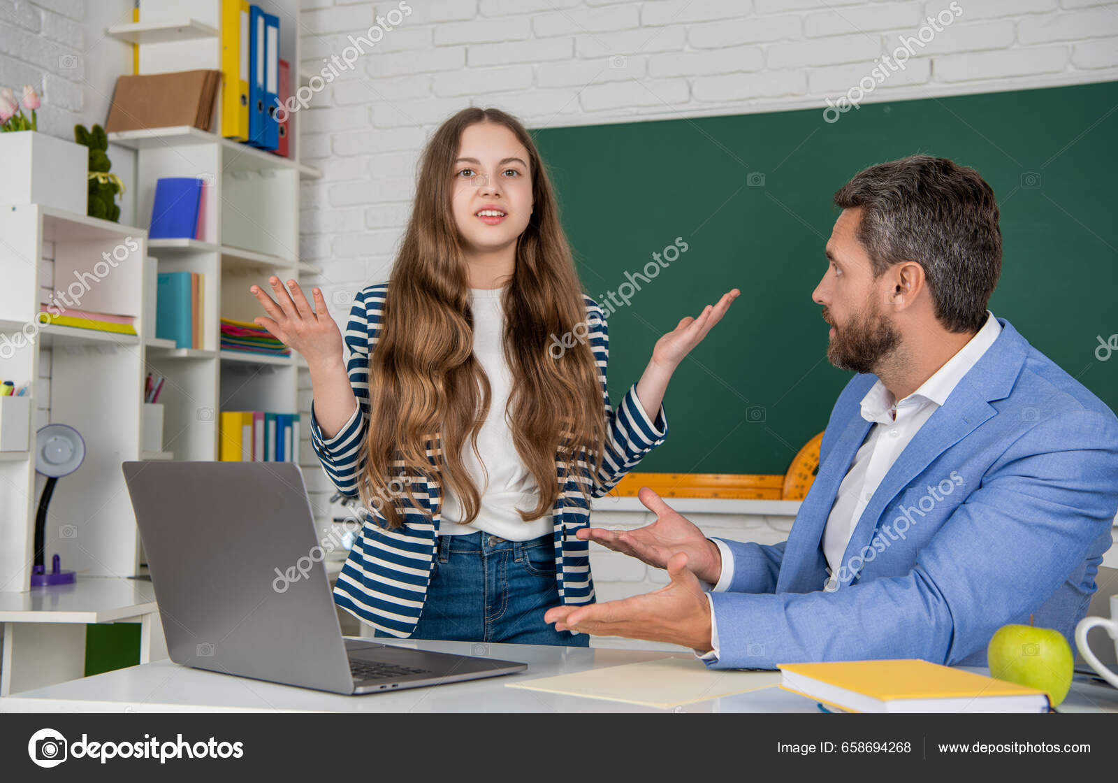 Failed Girl Tutor Classroom Use Laptop — Stock Photo © stetsik #658694268