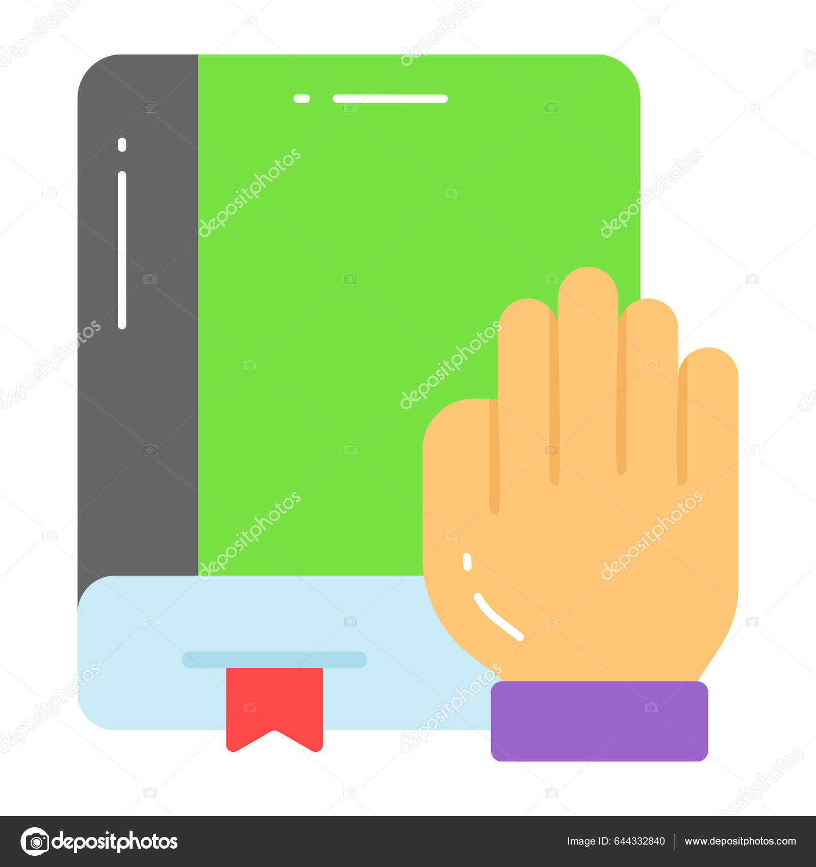 Mano Sobre Libro Que Muestra Concepto Vector Juramento Icono Libro ...