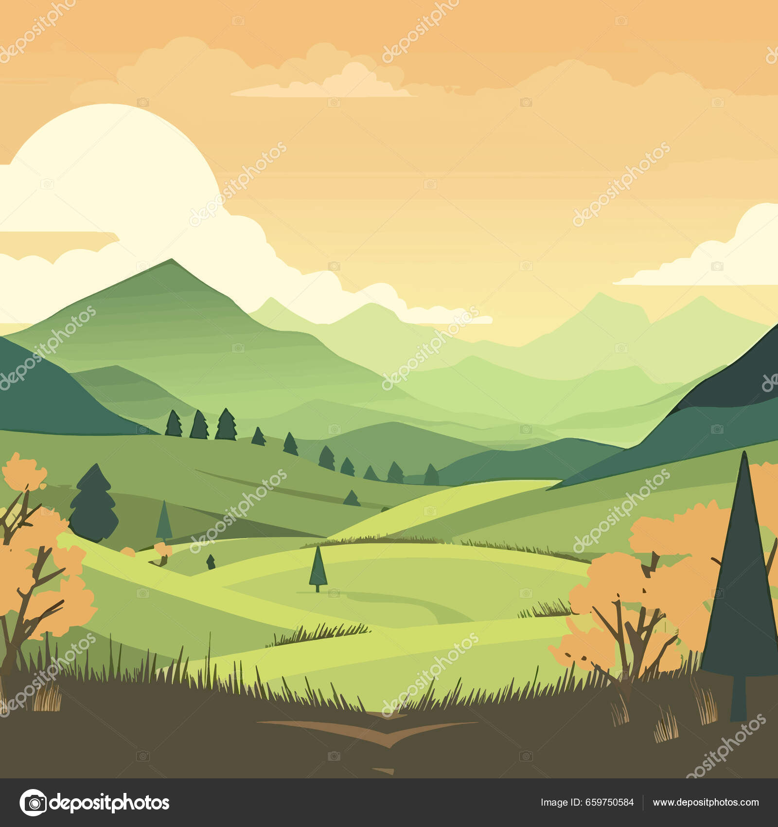Simple Vector Landscape By Poster Vector Illustration In Simple