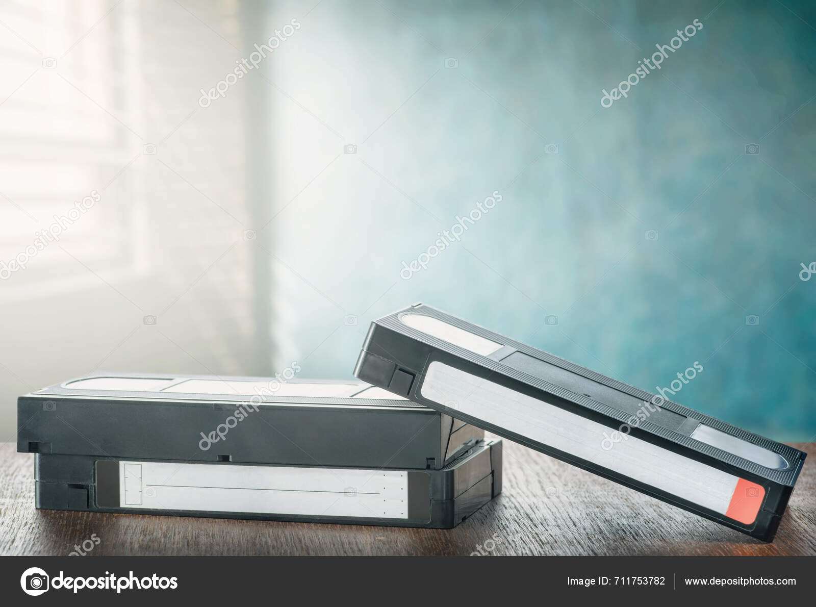 Stack Vintage Vhs Video Cassettes Wooden Surface — Stock Photo ...