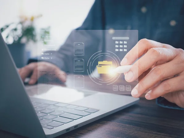 Efficient archiving. Document management system concept, businessman ...