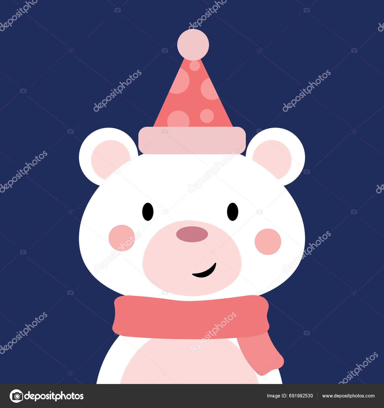 Cute Winter Polar Bear Flat Illustration Festive Clip Art Decorative ...