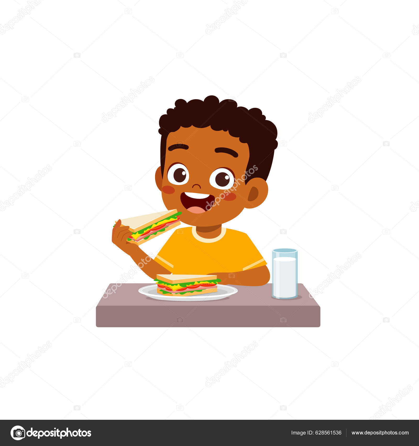 Little Kid Eating Sandwich Feel Happy Stock Vector by ©colorfuelstudio ...