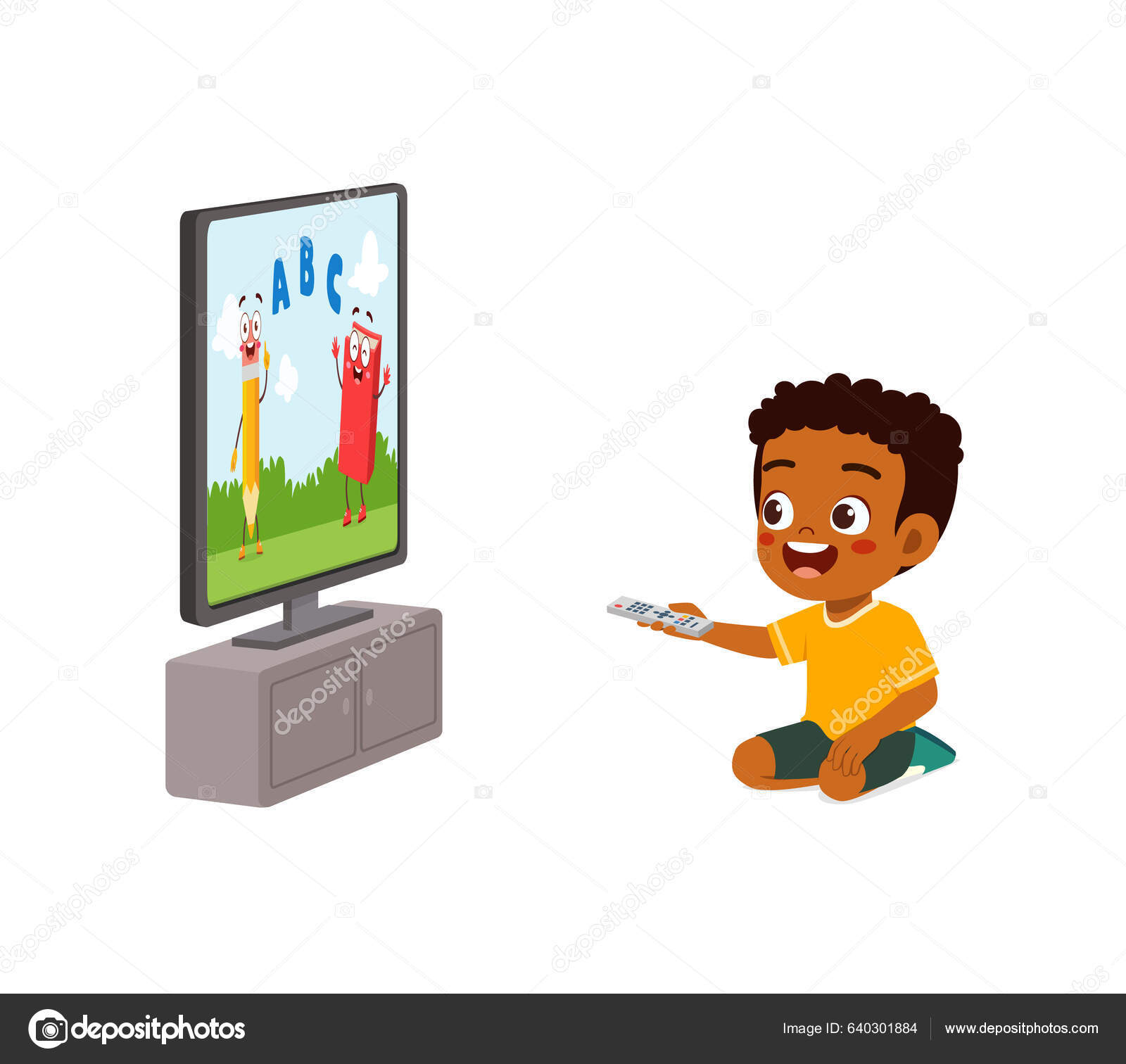 Cartoon Kid Watching Tv