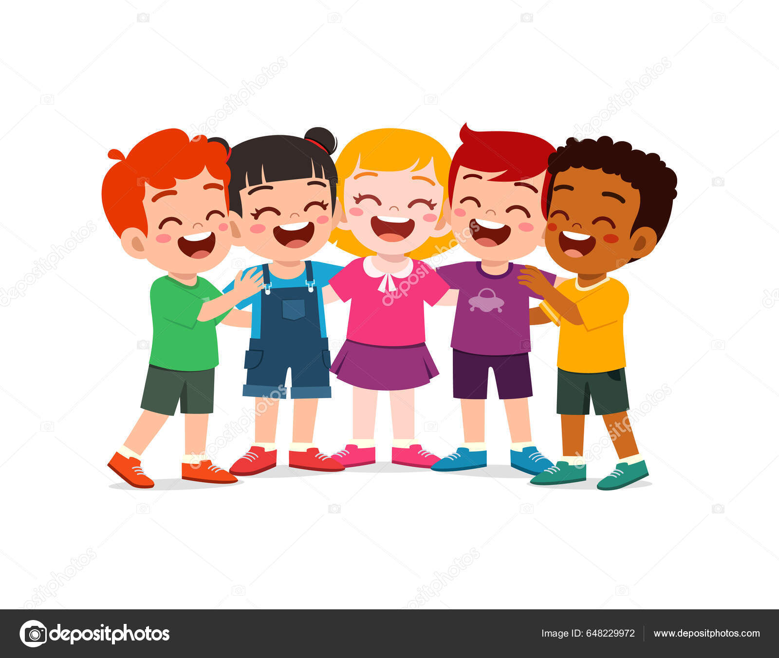 Anak Anak Kecil Berkumpul Bersama Dengan Teman Teman Dan Merasa Vektor Stok oleh ...