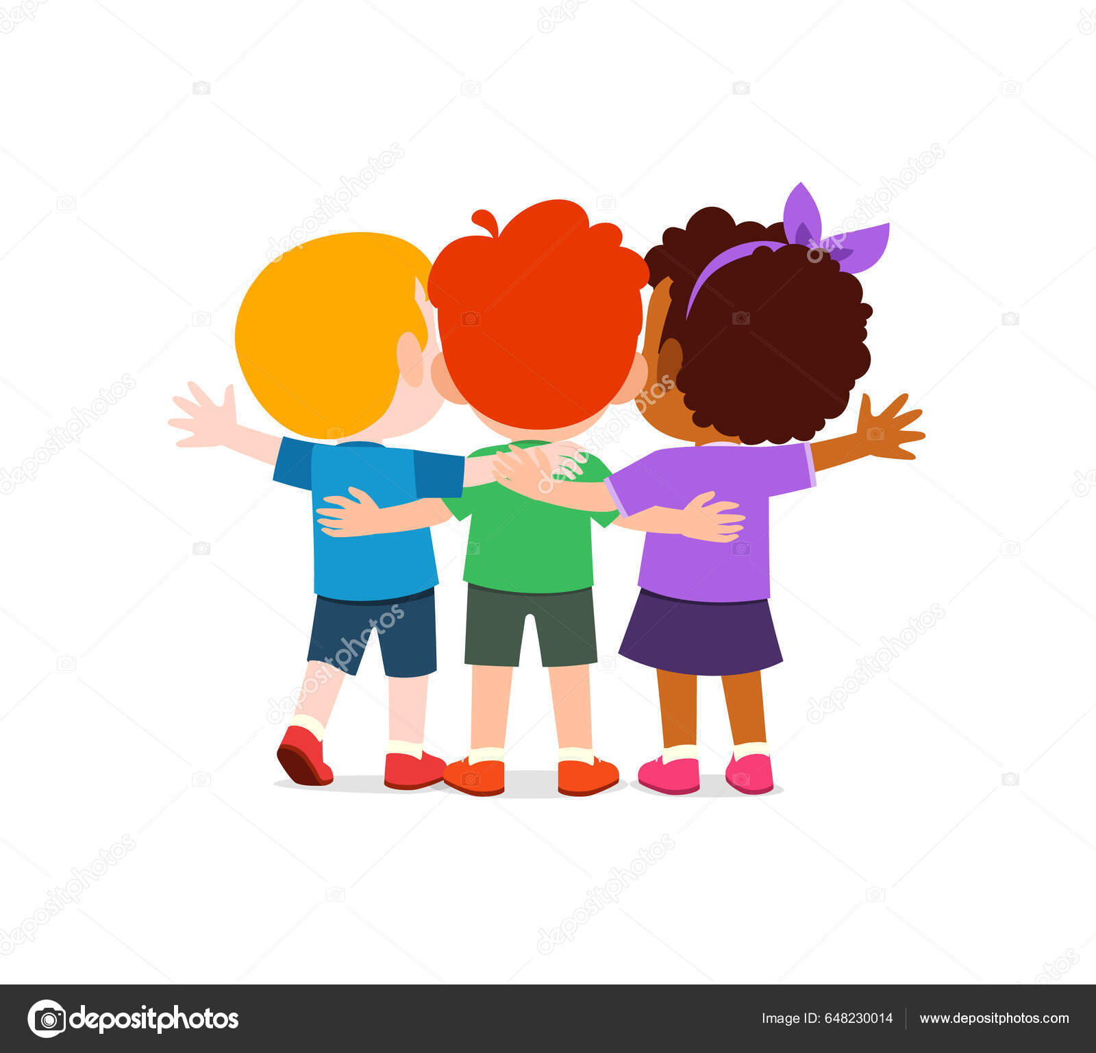 Little Kids Huddle Together Friends Feel Happy Back View Stock Vector ...