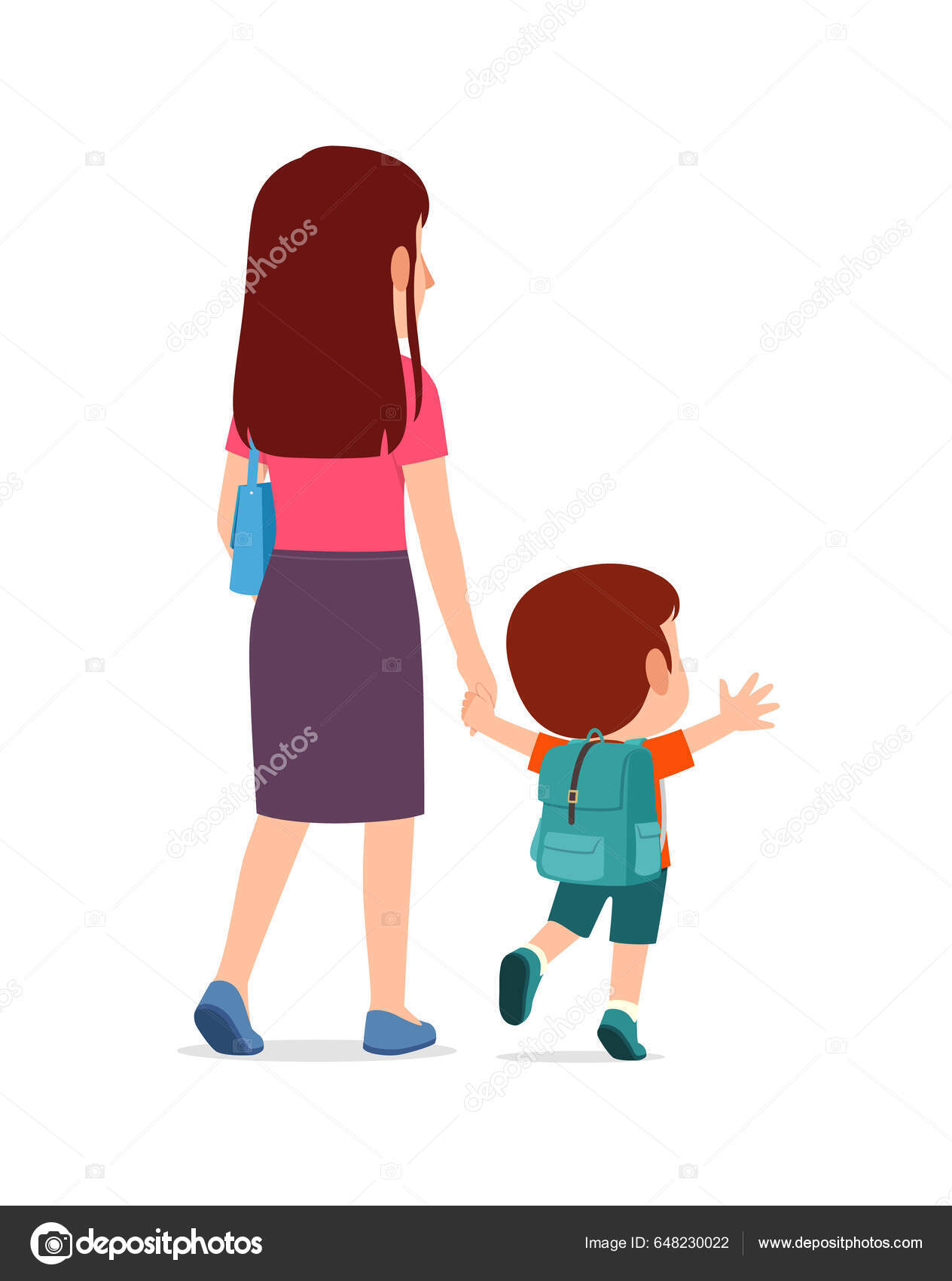 Little Kid Holding Hand Mother School Together Stock Vector Image by ...