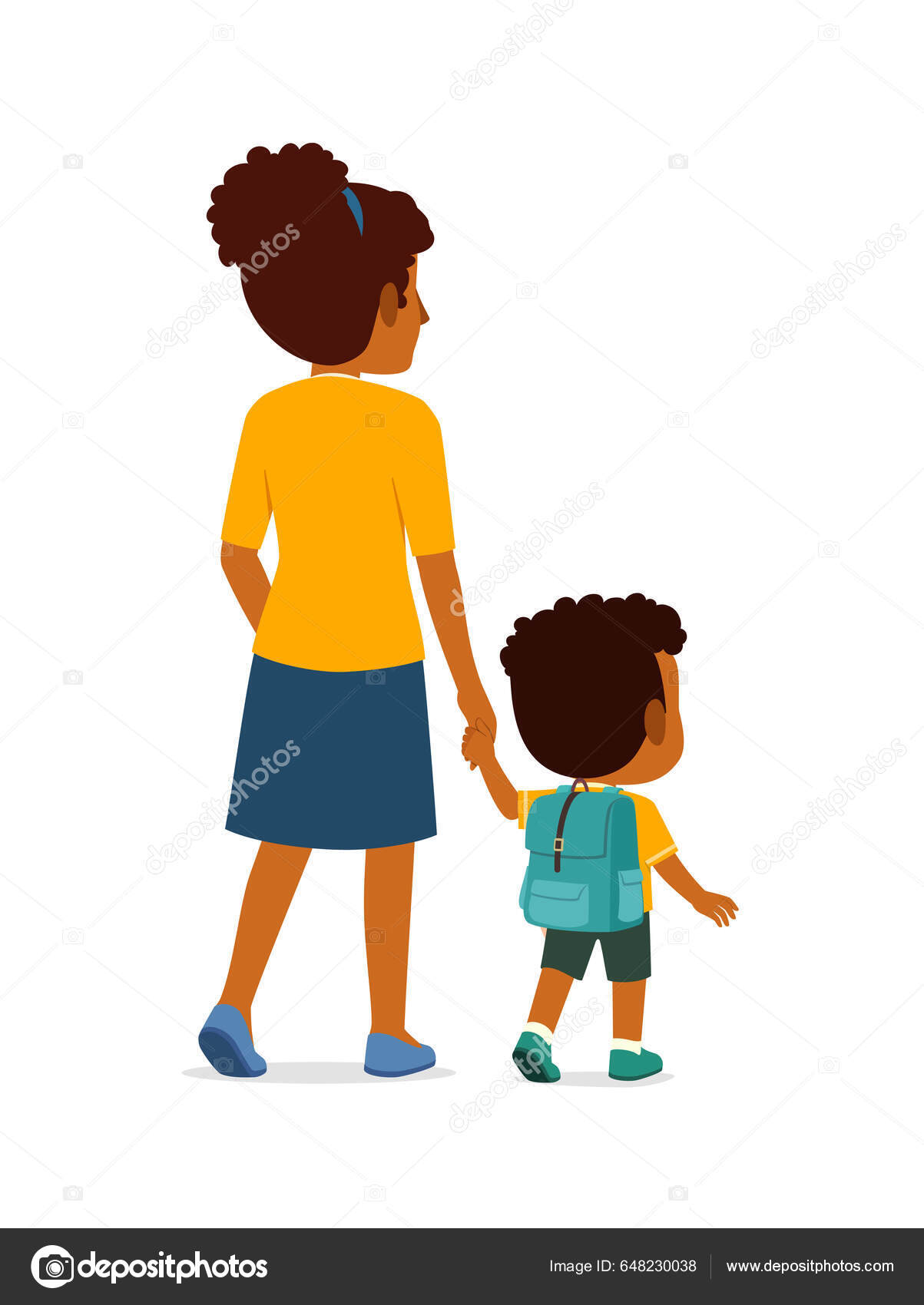 Little Kid Holding Hand Mother School Together Stock Vector Image by ...