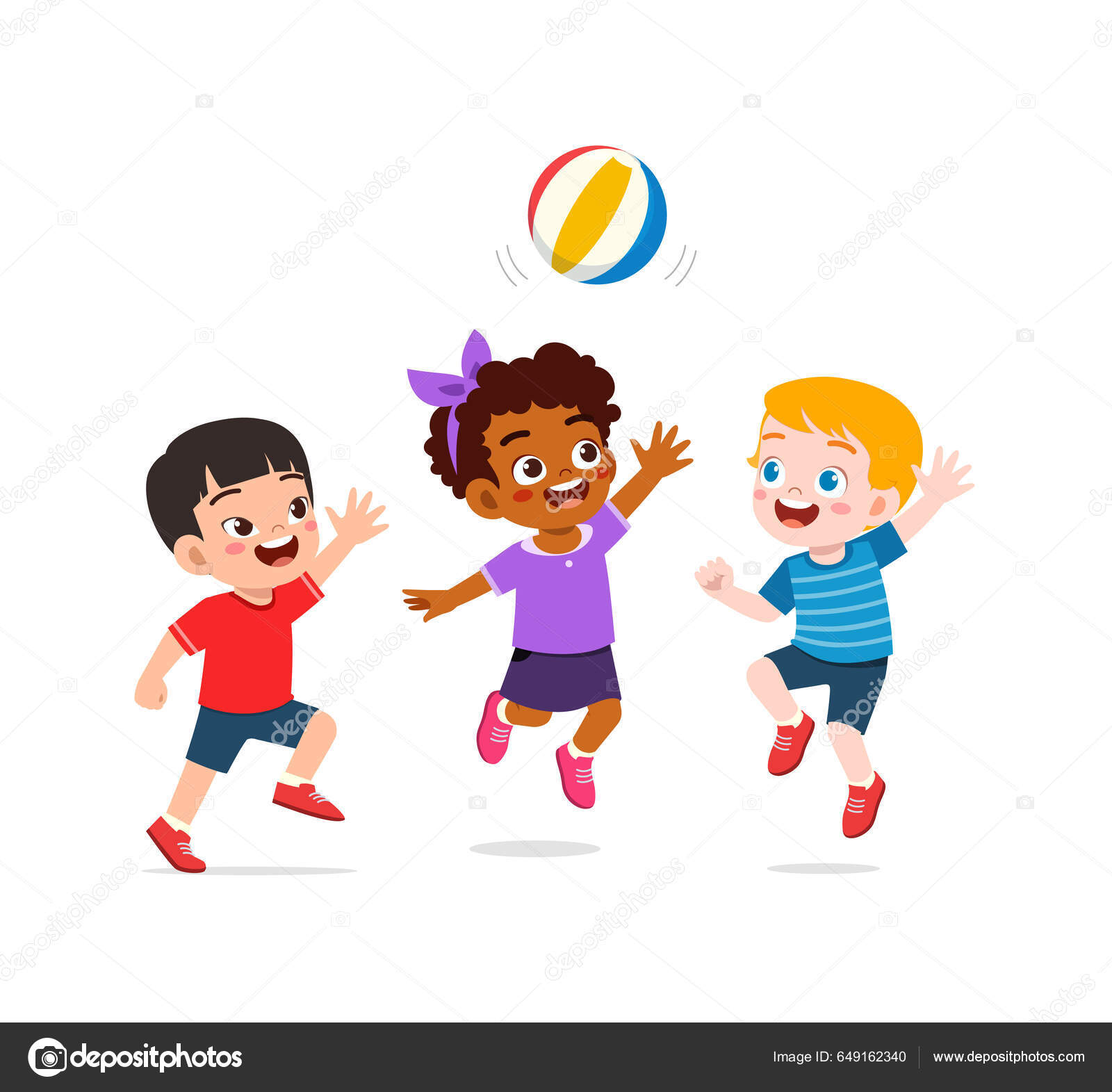 Little Kid Playing Volley Ball Friend Feel Happy Stock Vector by ...