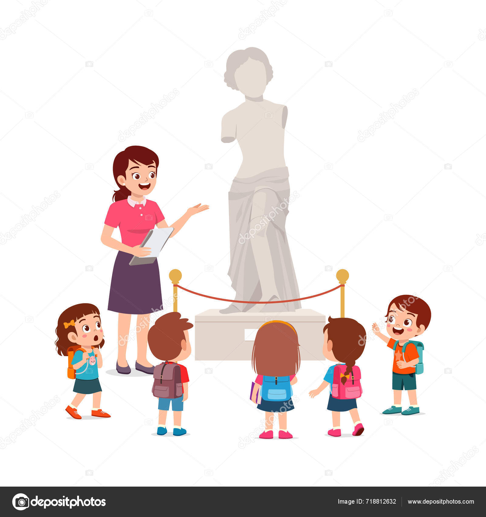 Little Kid Friends Visit Museum Watch Statue Stock Vector by ...