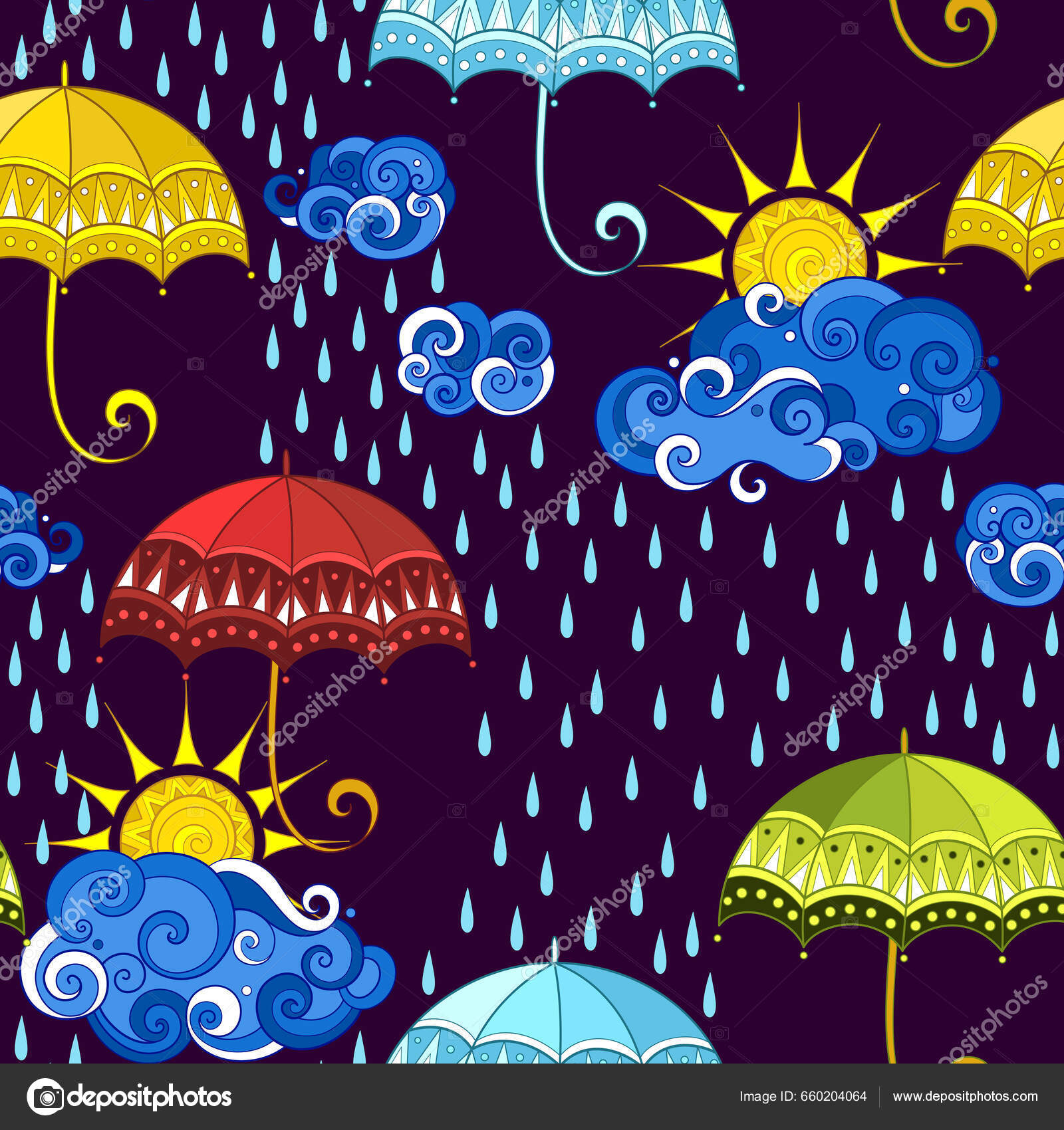 Fairytale Weather Forecast Seamless Pattern Endless Texture Rainy Day ...