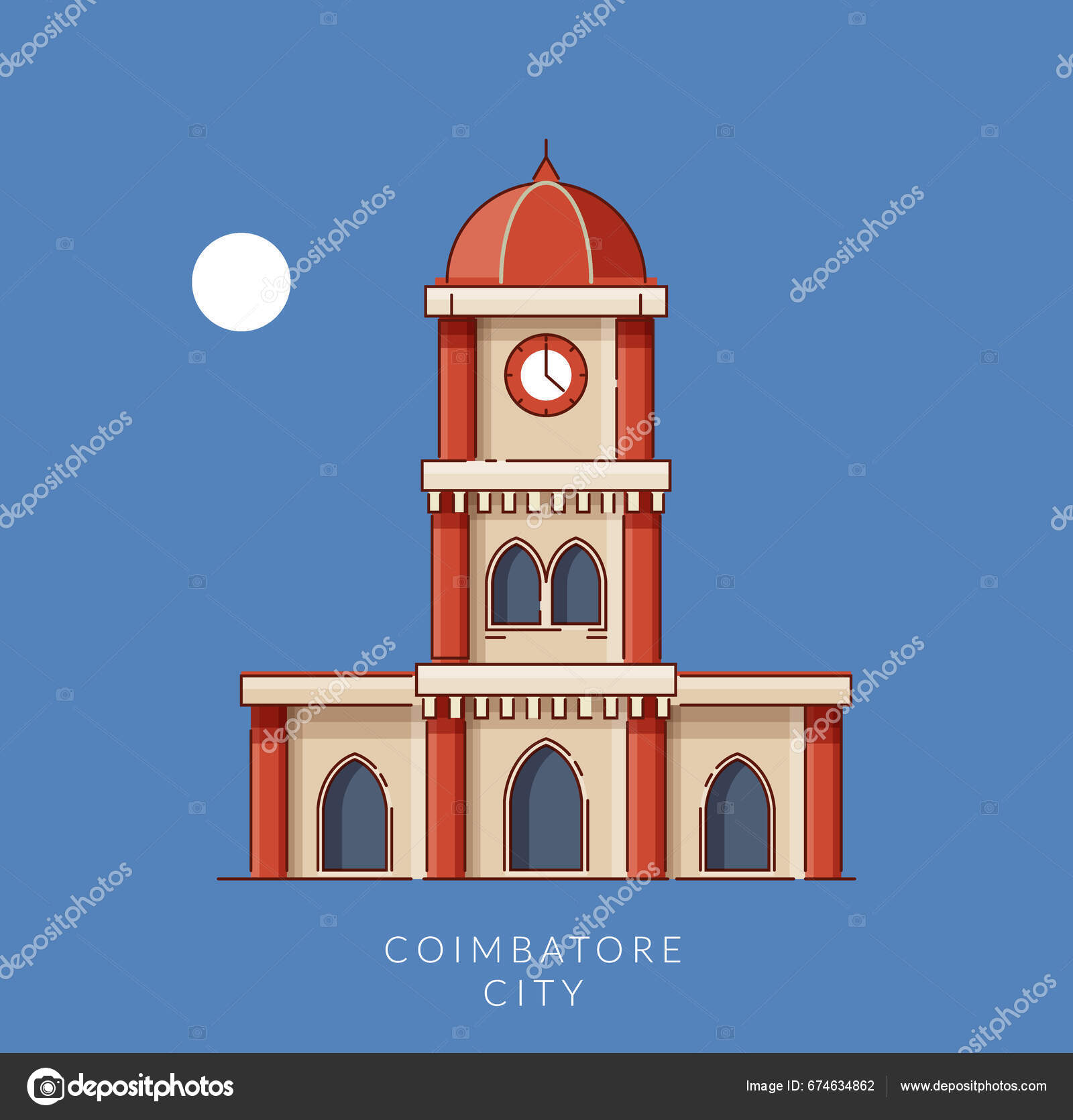 Coimbatore City Clock Tower Icon Illustration Eps File Stock Vector by ...