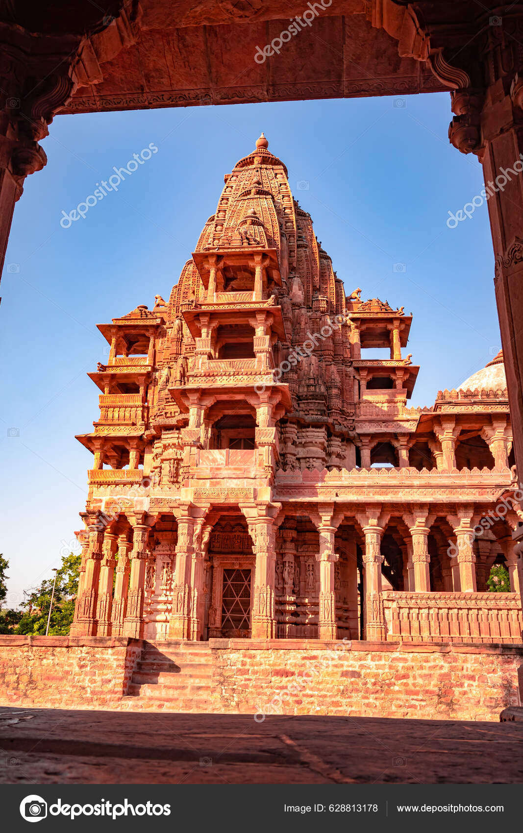 Ancient Hindu Temple Architecture Bright Blue Sky Unique Angle Day ...