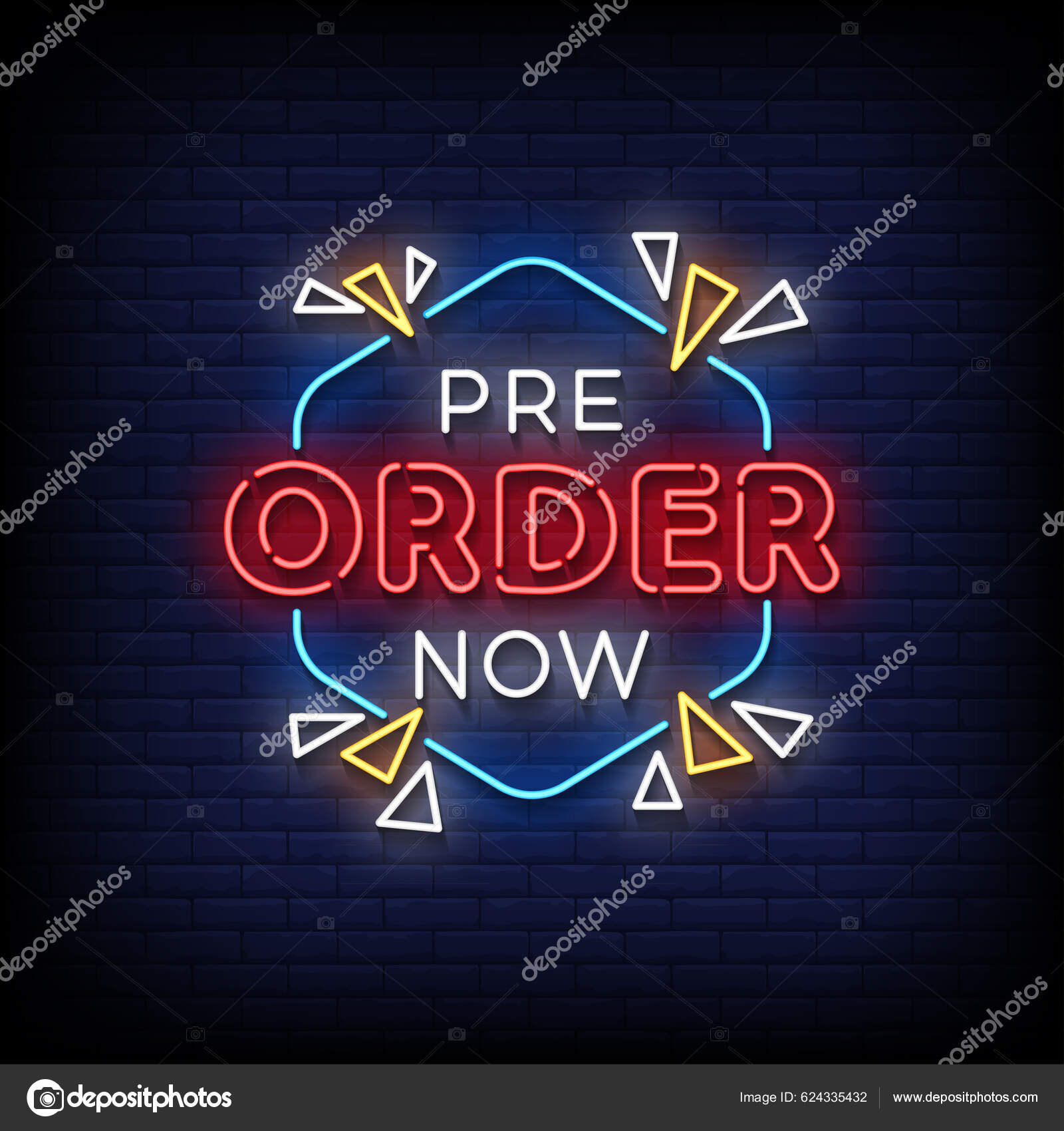 Neon Sign Pre Order Now Brick Wall Background Vector Stock Vector by ...
