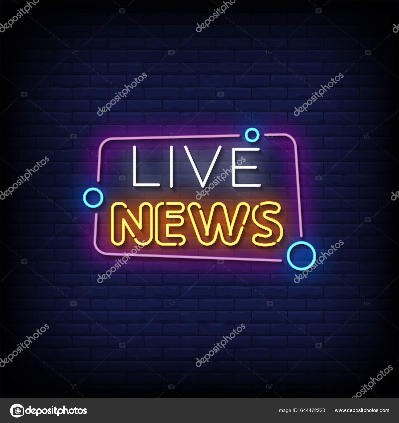 Noticias Vivo Letrero Neón Con Fondo Pared Ladrillo Vector Ilustración ...