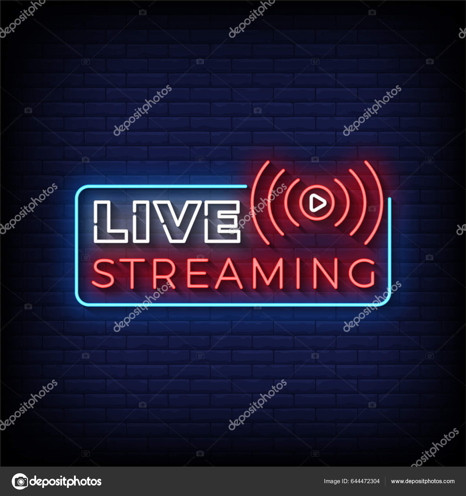 Live Streaming Neon Sign Brick Wall Background Vector Illustration ...