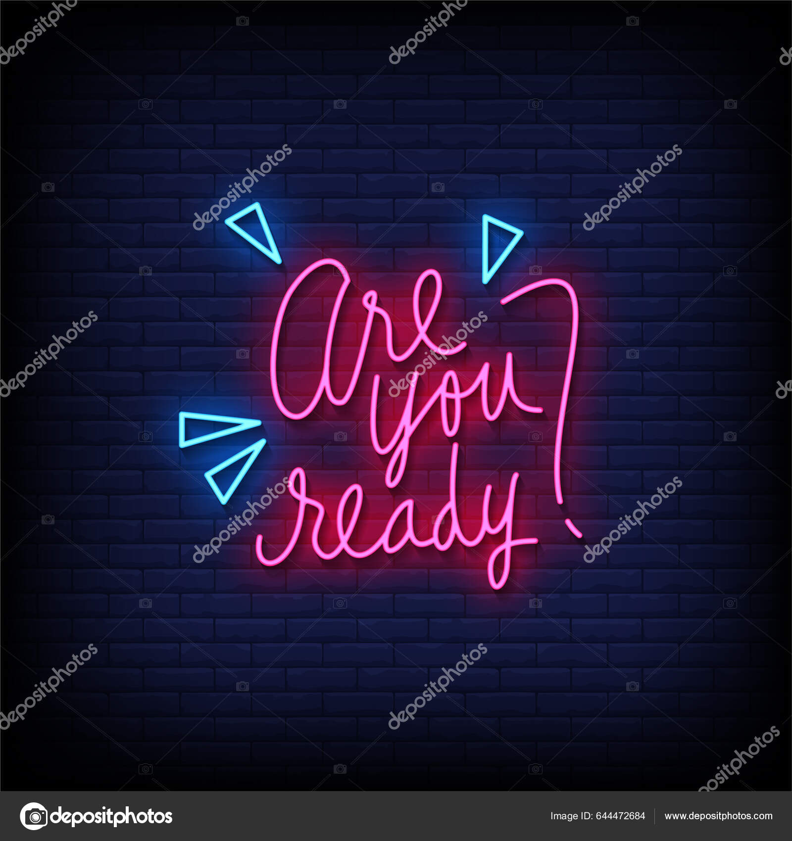 You Ready Neon Sign Brick Wall Background Vector Illustration Stock ...