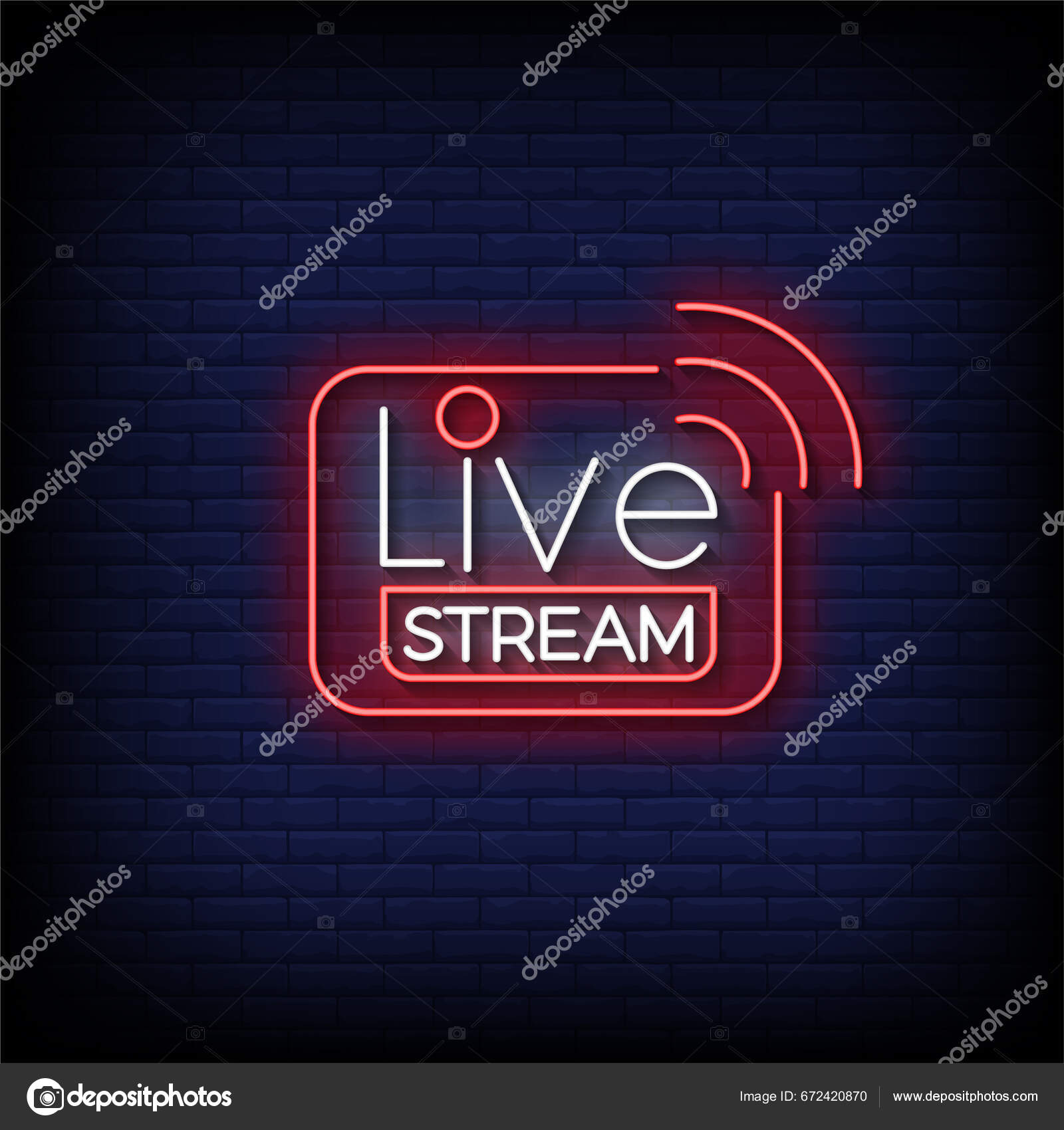 Live Stream Neon Sign Brick Wall Background Vector Stock Vector by ...