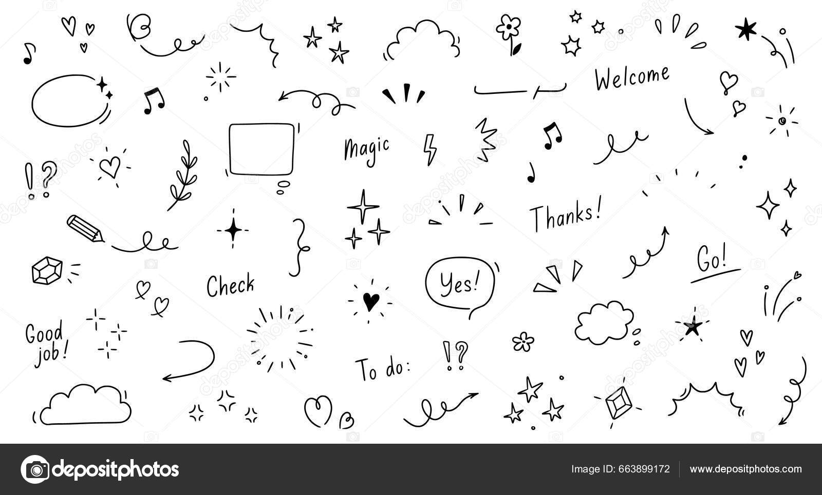 Doodle Cute Star Sparkle Pen Line Elements Doodle Heart Emphasis Stock ...