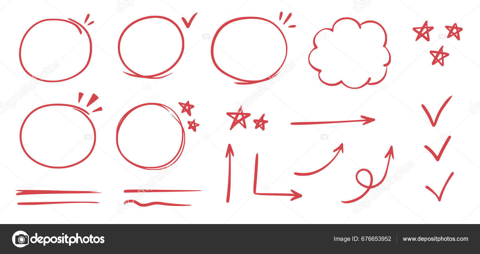 Línea Roja Marca Verificación Subrayado Círculo Dibujo Dibujado Mano ...