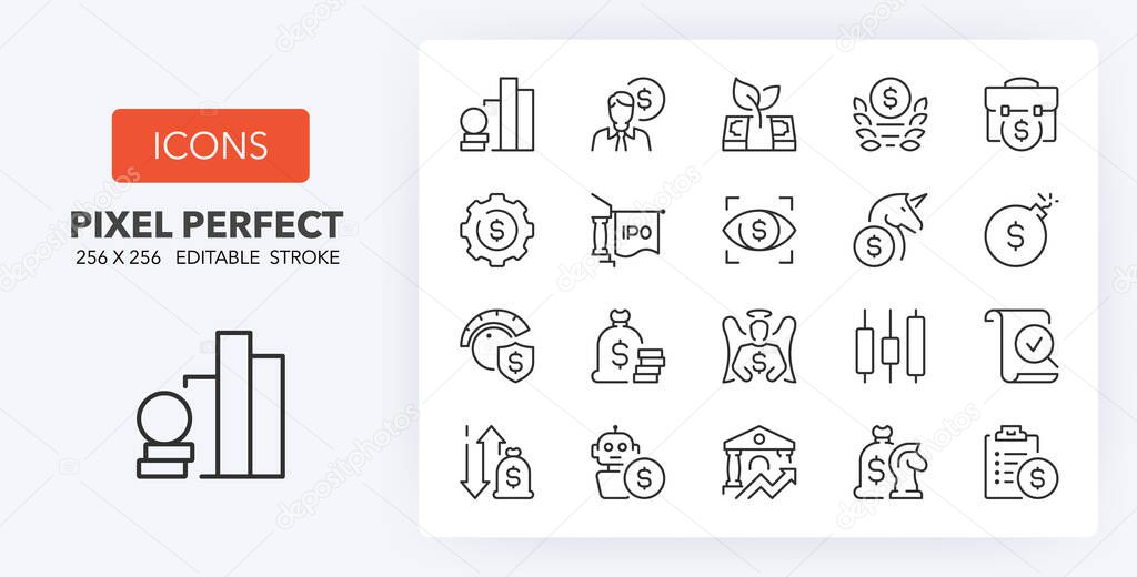 Set of thin line icons of investment. Outline symbol collection ...