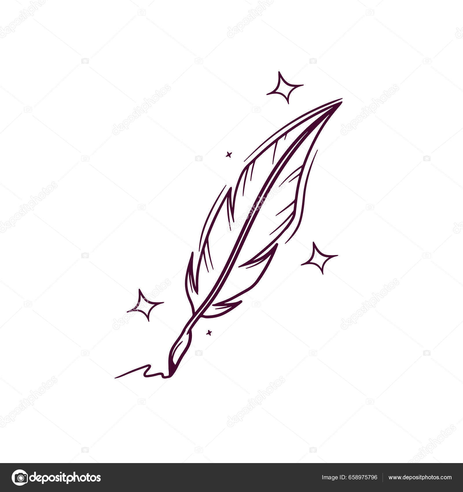 Pluma Pluma Dibujada Mano Doodle Vector Sketch Ilustración Vector de ...
