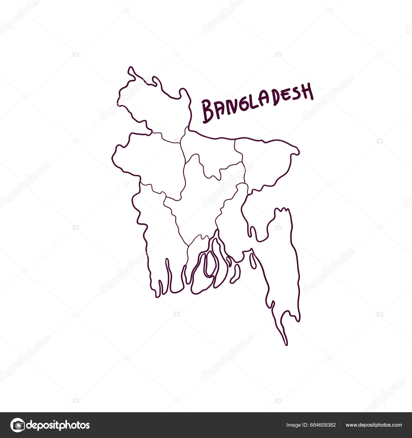 Mapa Doodle Dibujado Mano Bangladesh Ilustración Vectorial Vector de ...