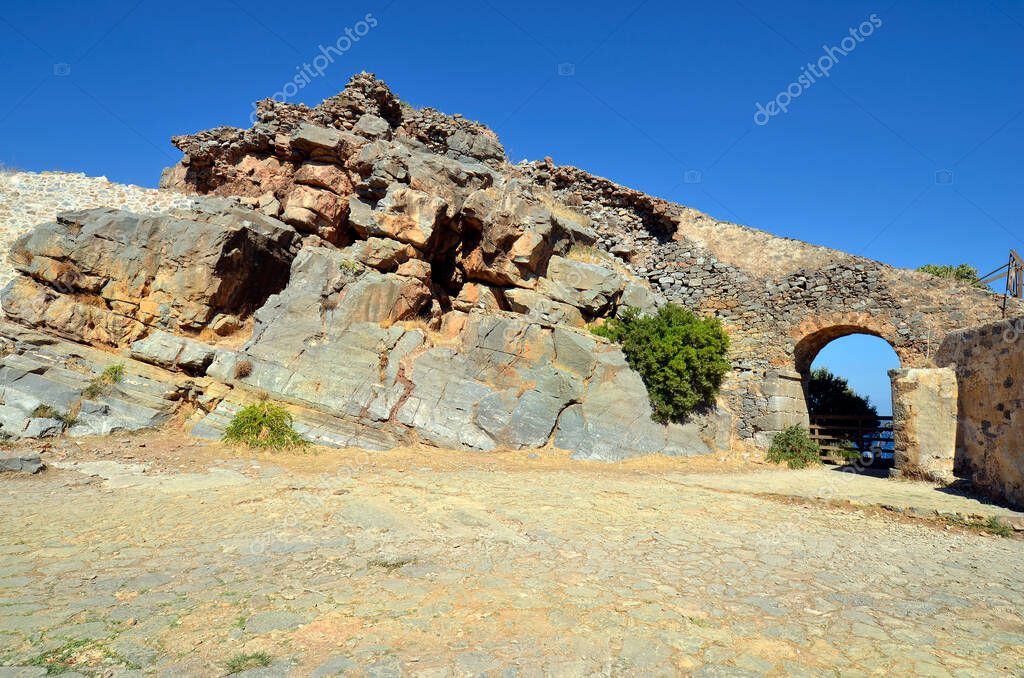 Greece, Crete, buildings built of stone in old Venetian Fortress ...
