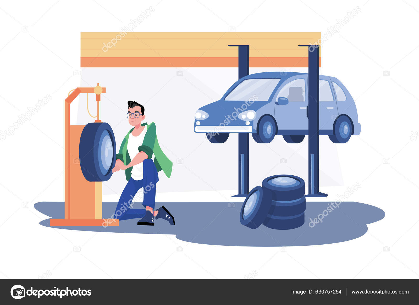 Tire Vulcanizing Repair Illustration Concept White Background Stock ...