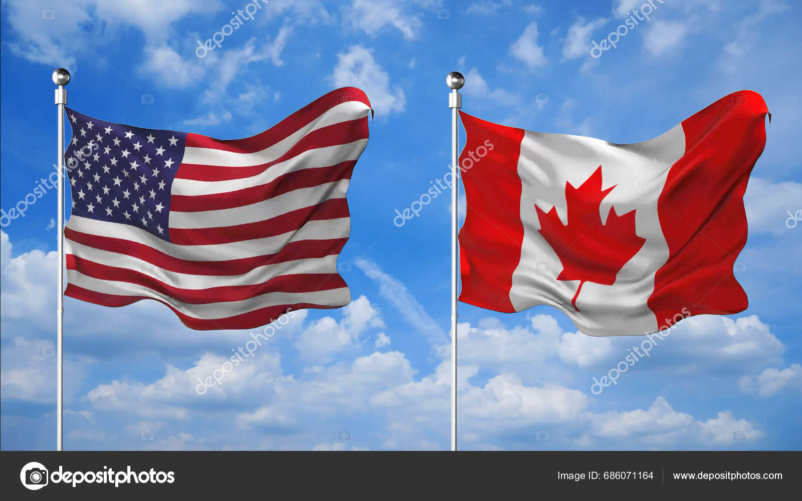 Usa Canada Flags Waving Render Sky Background Stock Photo by ©Bolt ...