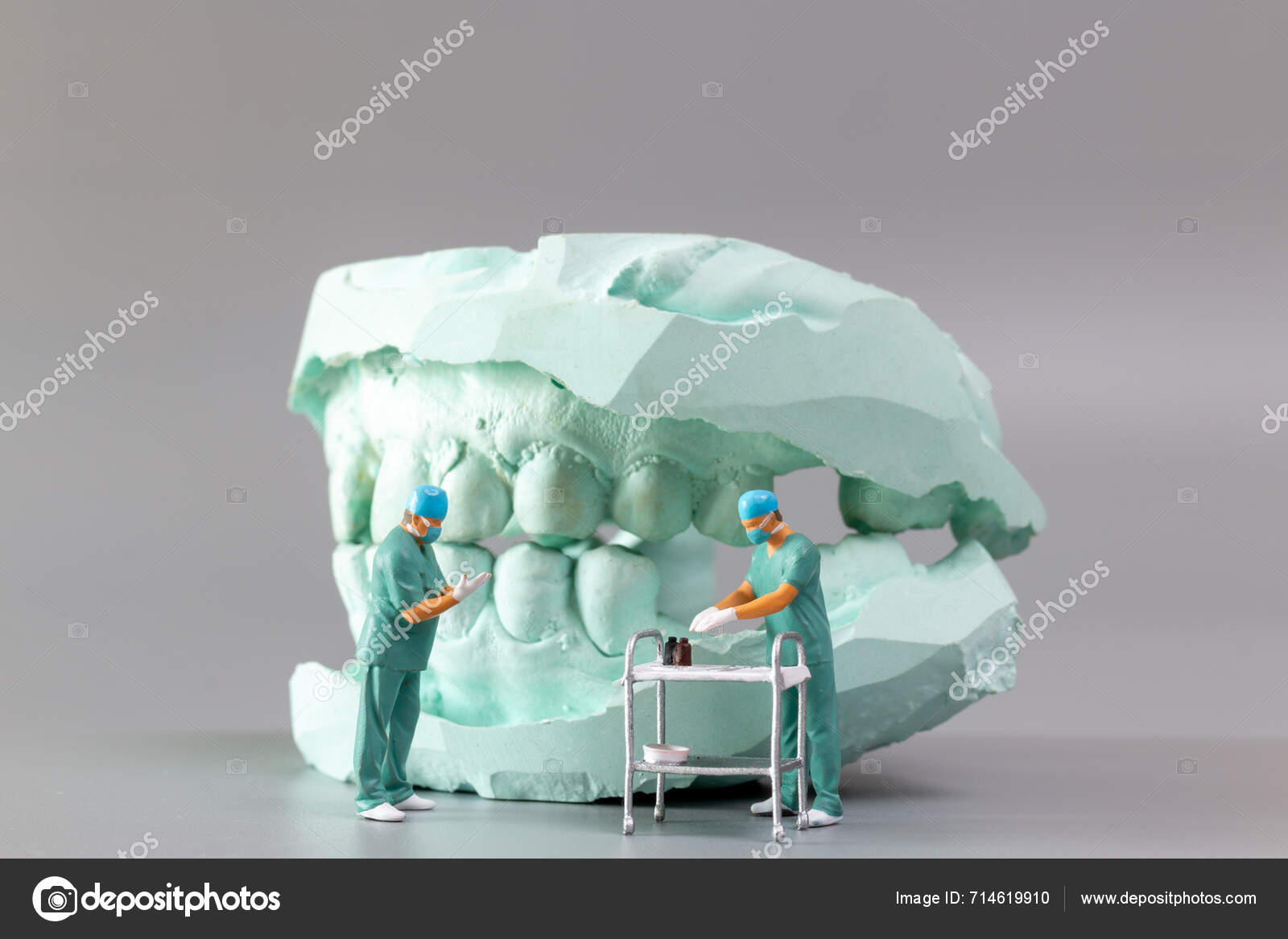 Miniature People Dentist Displaying Dental Models Plaster Orthodontic ...