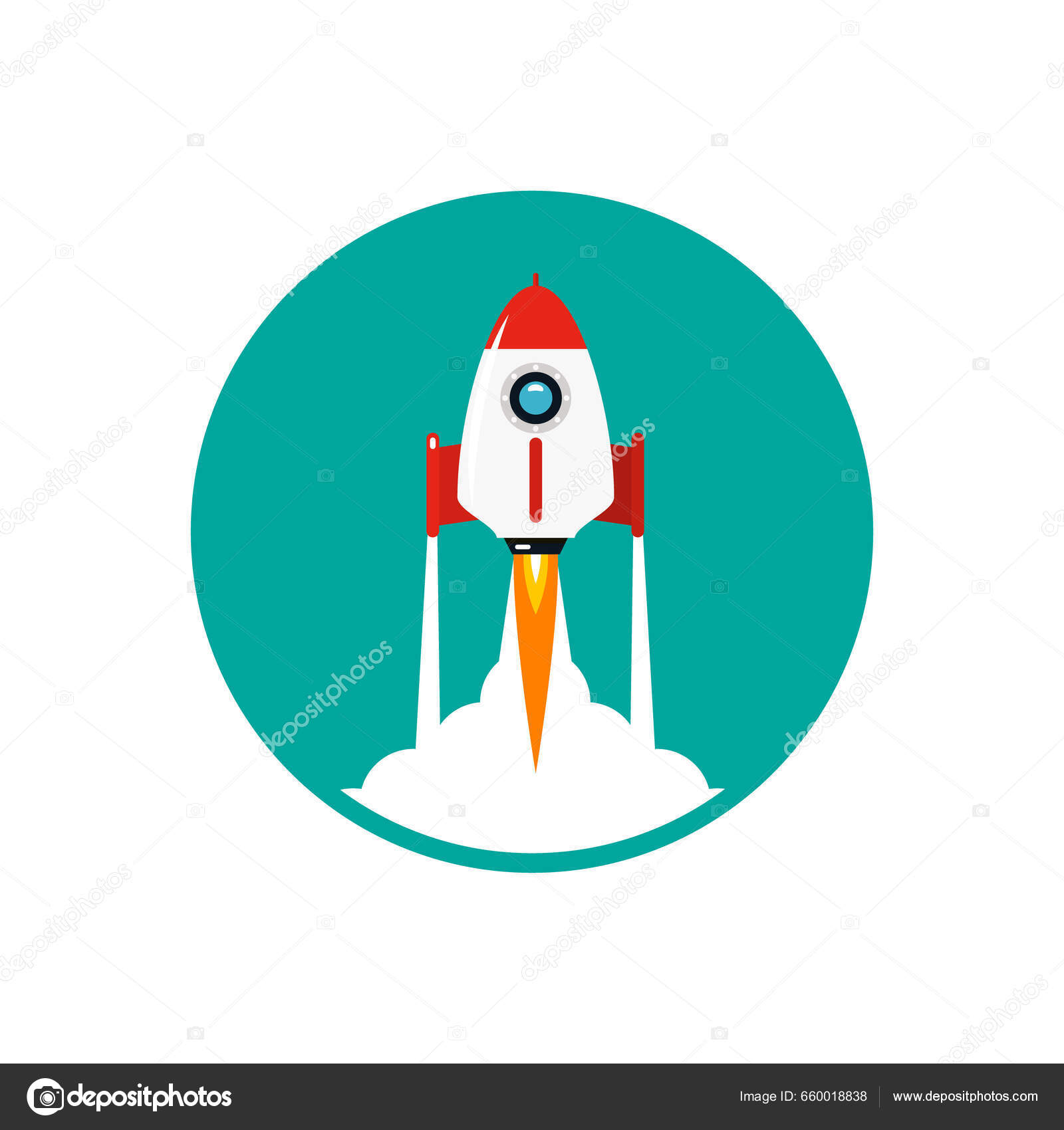 Rocket Launch Vector Icon Circle Isolated White Background Stock Vector ...