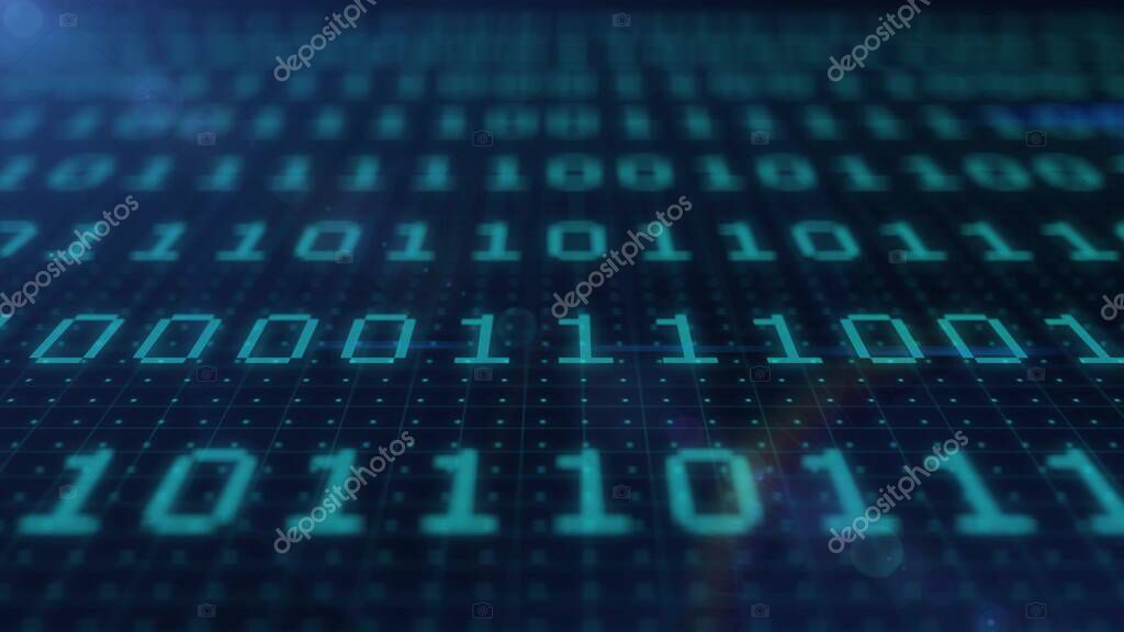 Columnas de códigos binarios azules símbolos digitales, compuestos por ...