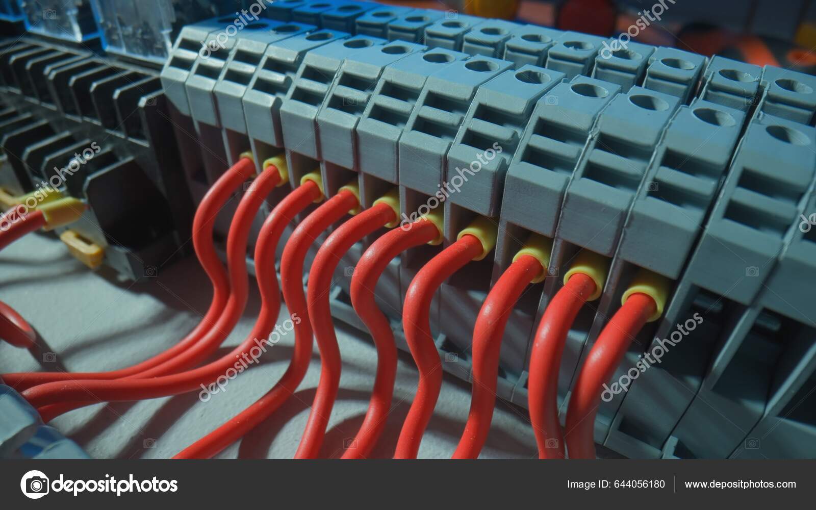 Gray Plastic Electrical Panel Many Red Wires Yellow Bushing Ferrules ...