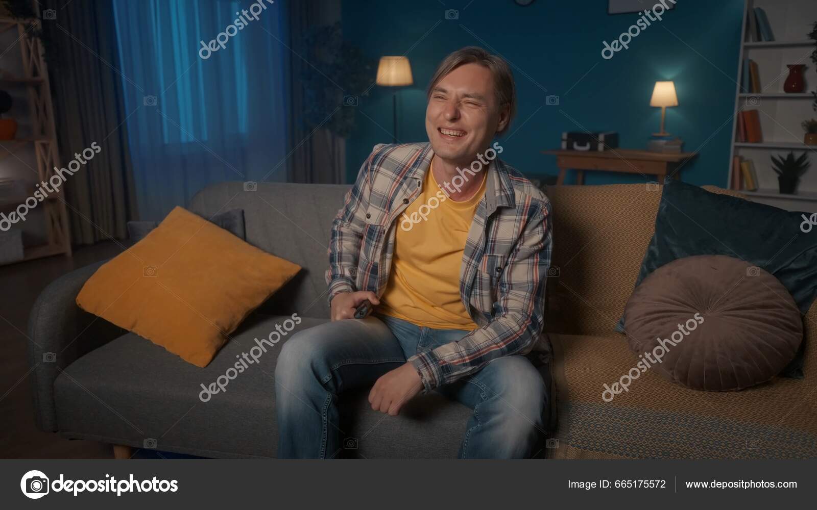 Man Watching Which Turned Remote Control Man Sitting Watching Funny ...