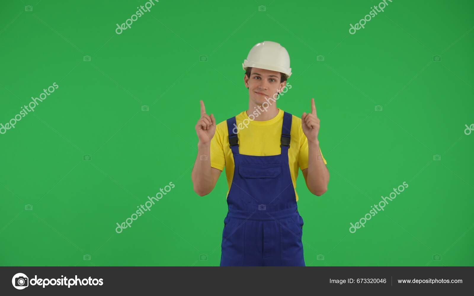 Medium Green Screen Isolated Chroma Key Shot Young Construction Worker ...